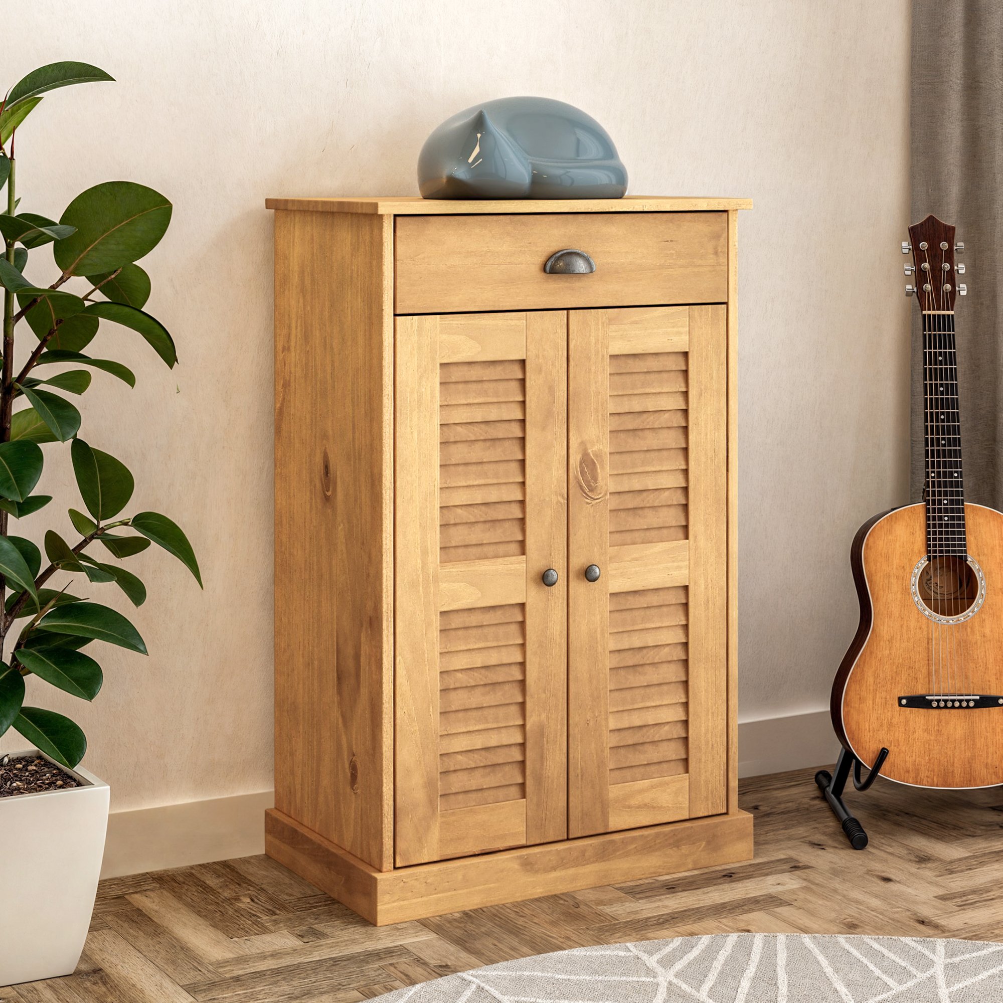 Sapateira 2 Portas 1 Gaveta em Madeira de Pinus - Cera