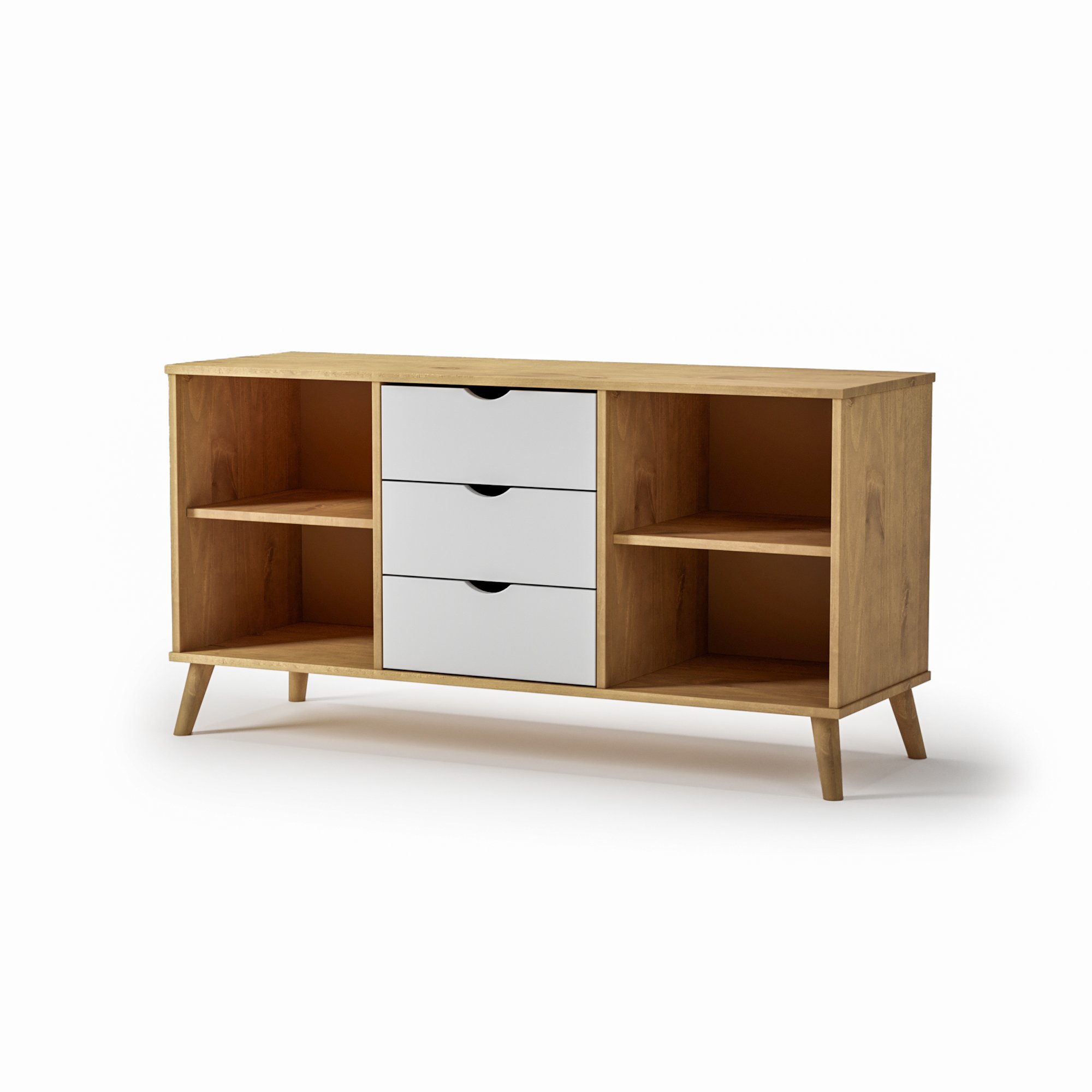 Rack TV 3 Gavetas 2 Prateleiras em Madeira de Pinus - Branco