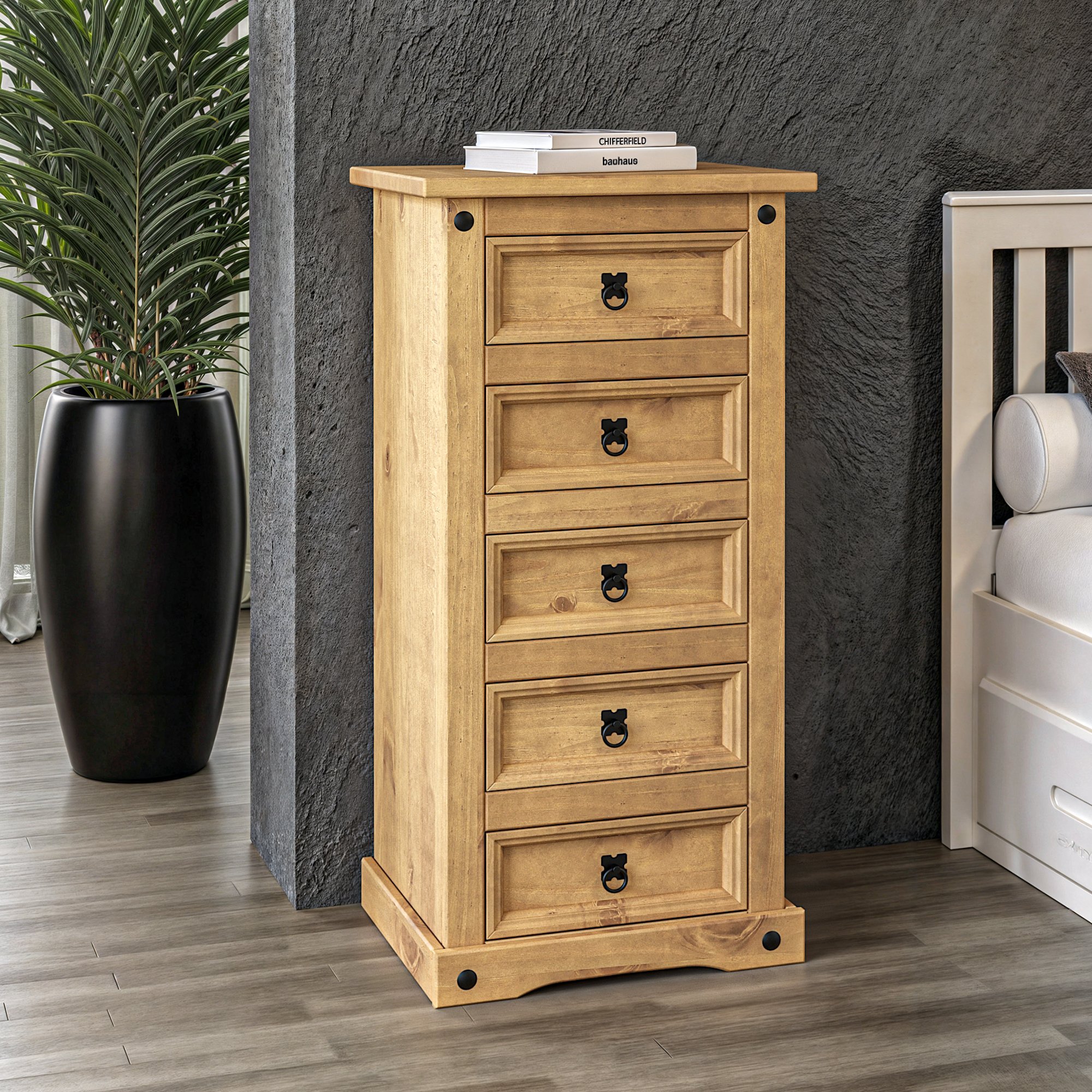 Mesa de Cabeceira de Madeira Maciça 5 gavetas CERA