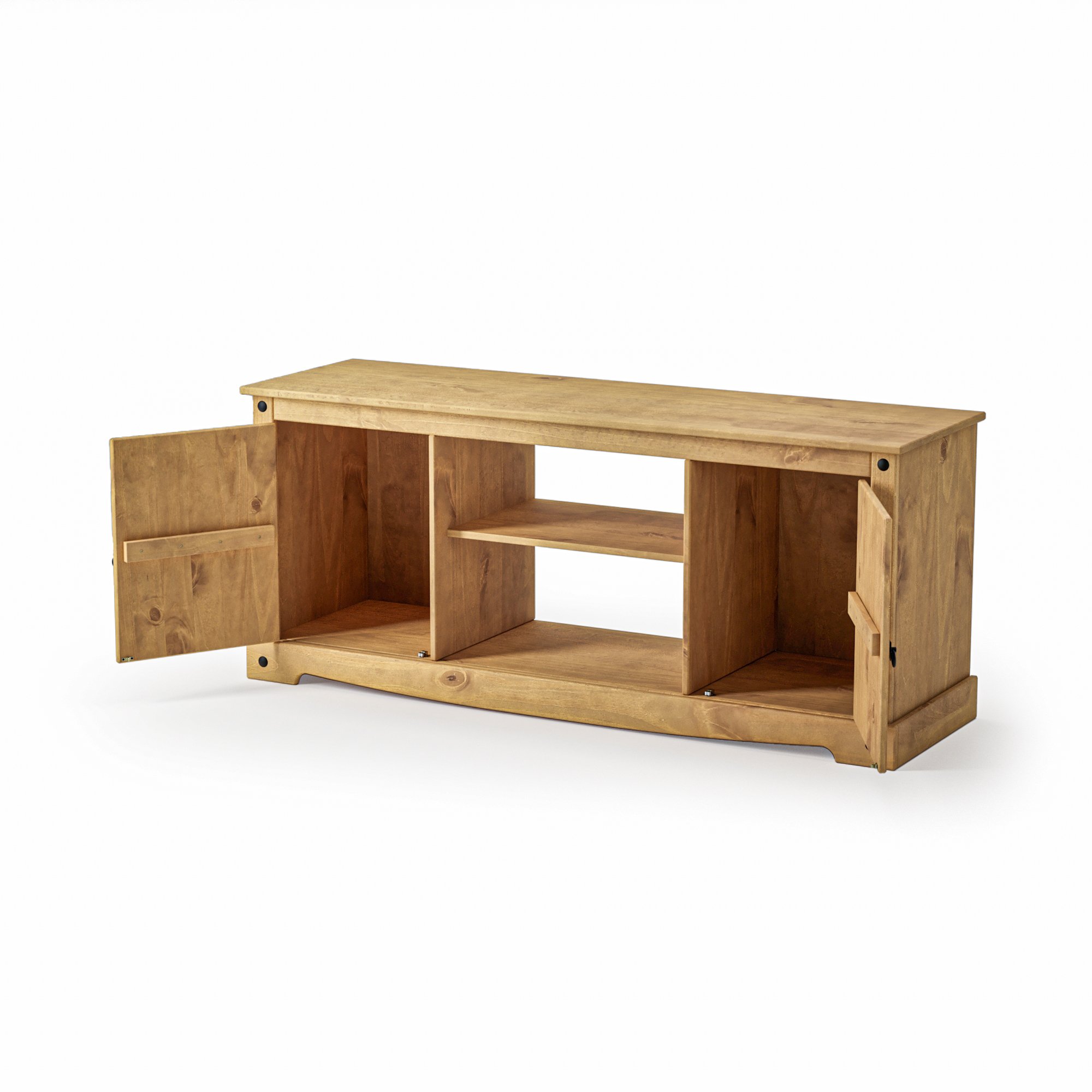 Rack TV Usinado 2 Portas 1 Prateleira em Madeira de Pinus Cera