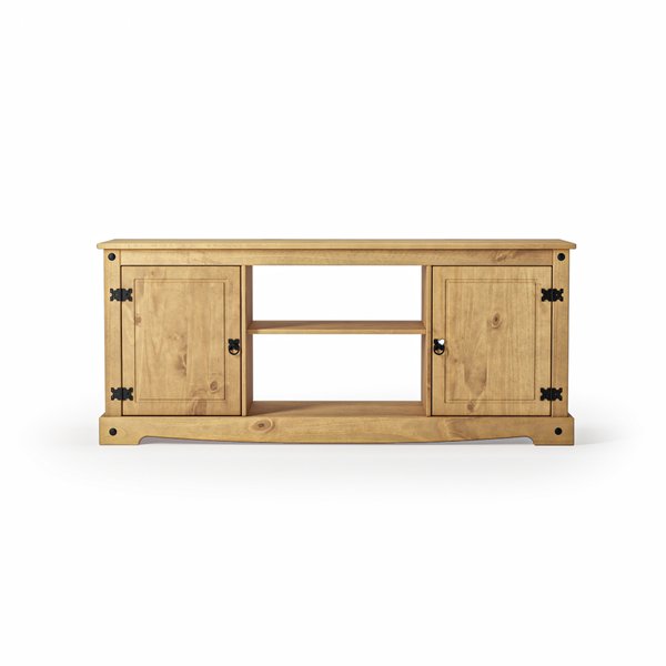 Rack TV Usinado 2 Portas 1 Prateleira em Madeira de Pinus Cera