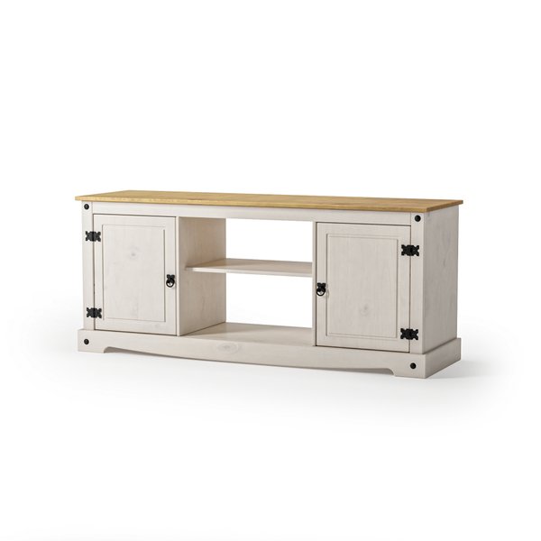 Rack TV Usinado 2 Portas 1 Prateleira em Madeira de Pinus Branco