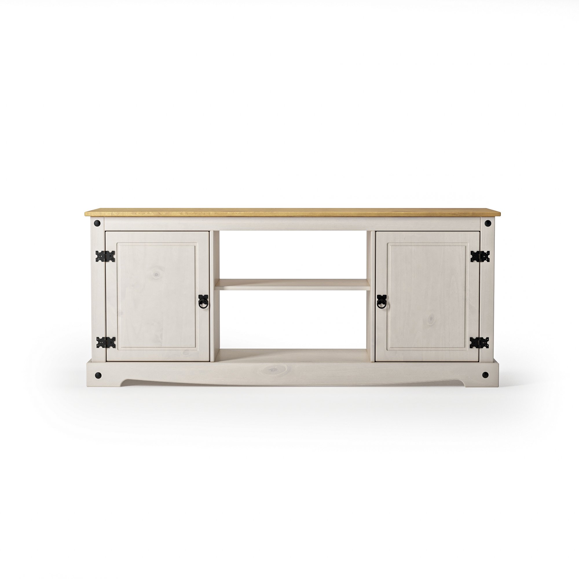 Rack TV Usinado 2 Portas 1 Prateleira em Madeira de Pinus Branco