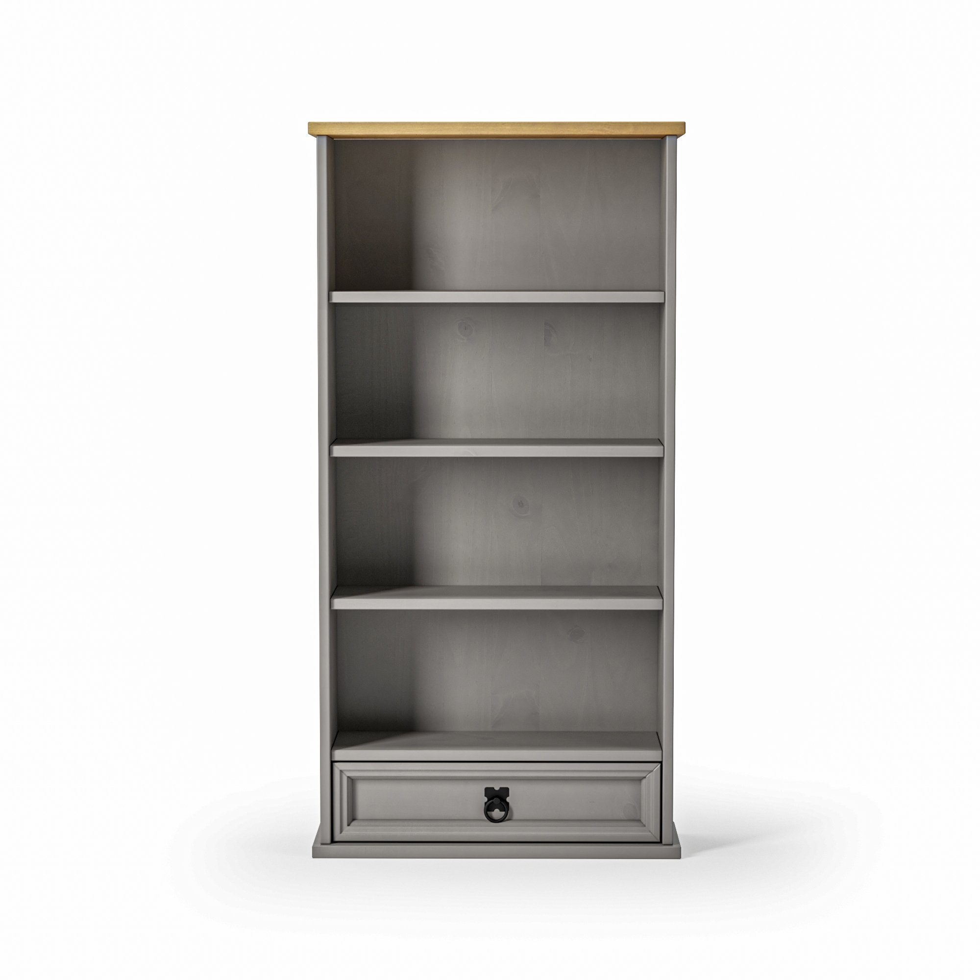 Estante Pequena para DVD 3 Prateleiras 1 Gaveta em Madeira de Pinus - Cinza